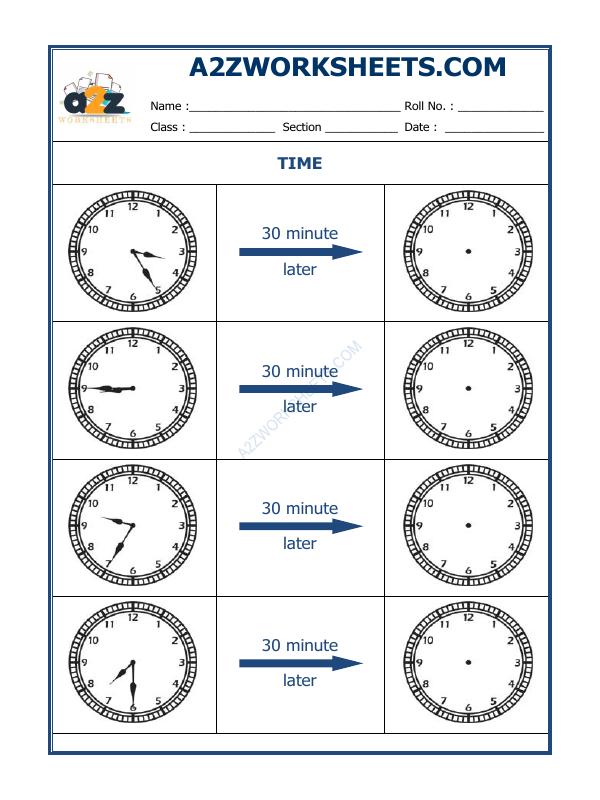 A2Zworksheets:Worksheet of Telling Time - 30 Minutes Interval (Draw The ...