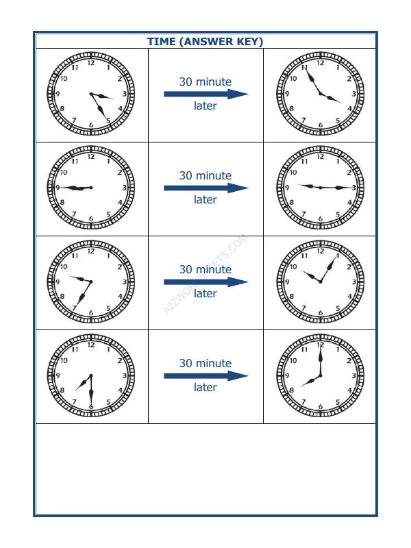 A2Zworksheets:Worksheet of Telling Time - 30 Minutes Interval (Draw The ...