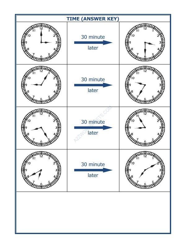 A2Zworksheets:Worksheet of Telling Time - 30 Minutes Interval (Draw The ...