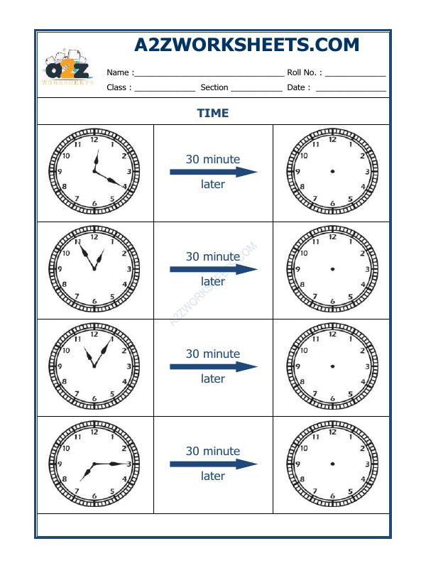 A2Zworksheets:Worksheet of Telling Time - 30 Minutes Interval (Draw The ...