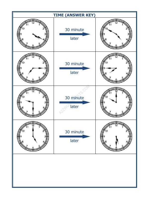 A2Zworksheets:Worksheet of Telling Time - 30 Minutes Interval (Draw The ...