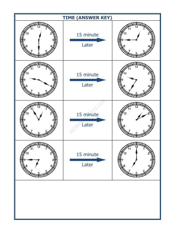 A2Zworksheets:Worksheet of Telling Time - 15 Minutes Interval (Draw The ...