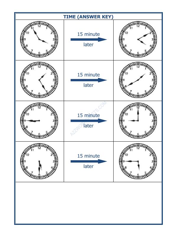 A2Zworksheets:Worksheet of Telling Time - 15 Minutes Interval (Draw The ...