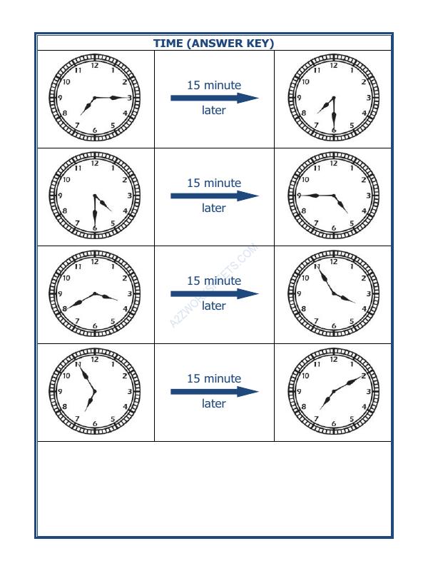 A2Zworksheets:Worksheet of Telling Time - 15 Minutes Interval (Draw The ...