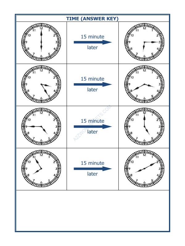 A2Zworksheets:Worksheet of Telling Time - 15 Minutes Interval (Draw The ...