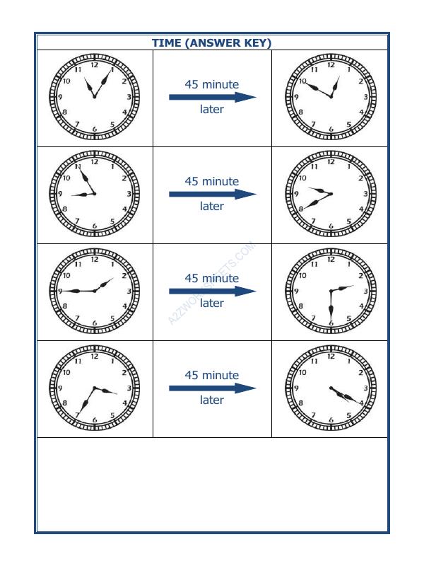 A2Zworksheets:Worksheet of Telling Time - 45 Minutes Interval (Draw The ...