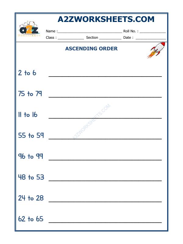 A2Zworksheets:Worksheet of Ascending Order - 04-Numbers-Maths