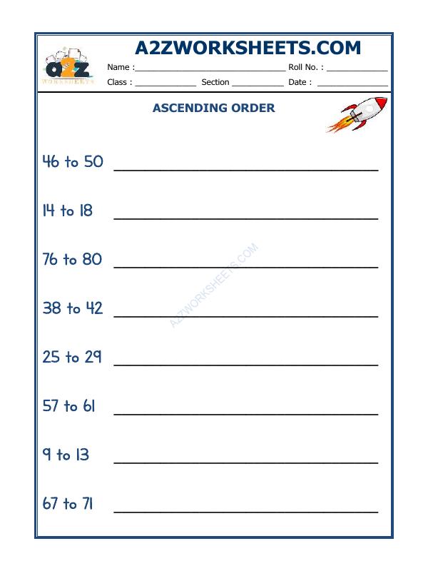 A2Zworksheets:Worksheet of Ascending Order-08-Numbers-Maths