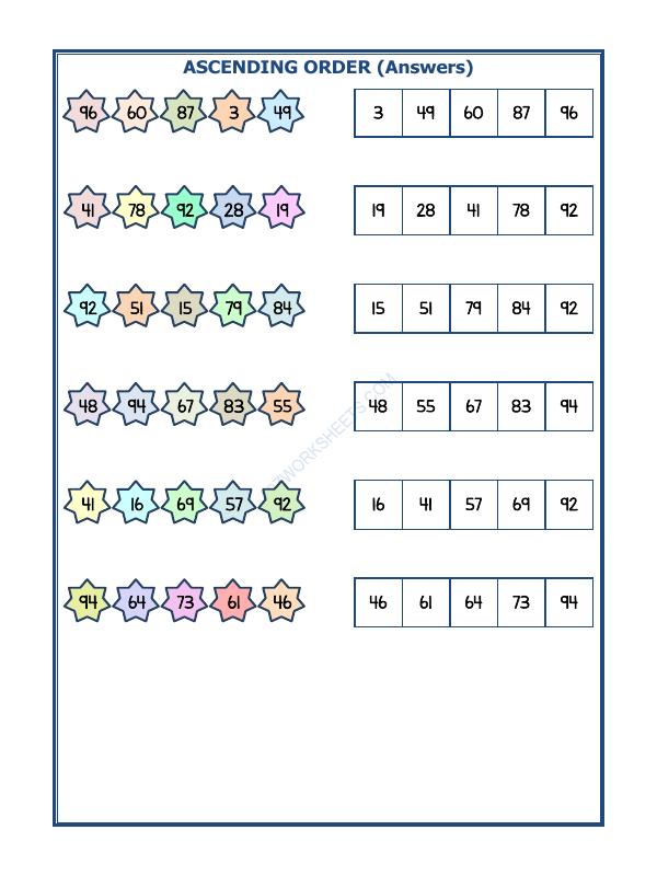 A2Zworksheets:Worksheet of Ascending Order-17-Numbers-Maths