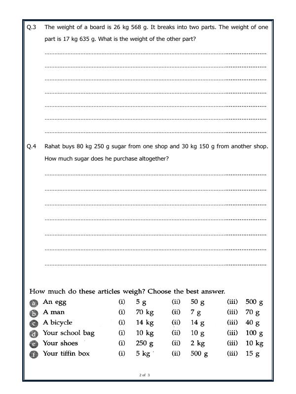A2Zworksheets:Worksheet of Measurement Of Mass-Measurement-Maths