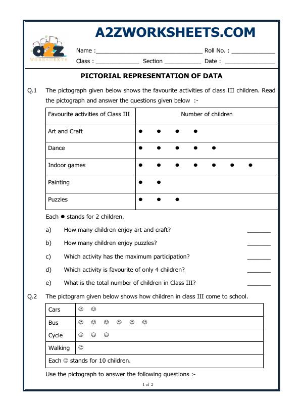 A2zworksheets Worksheet Of Pictorial Representation Of Data Data