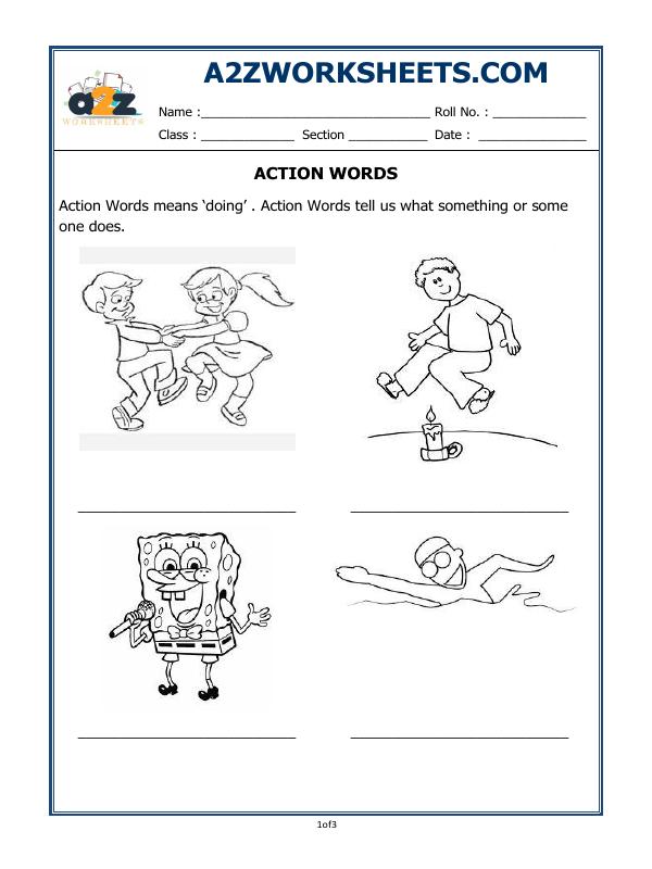 A2Zworksheets:Worksheet of Action Words-Grammar-English