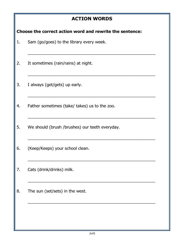 A2Zworksheets:Worksheet of Action Words-Grammar-English