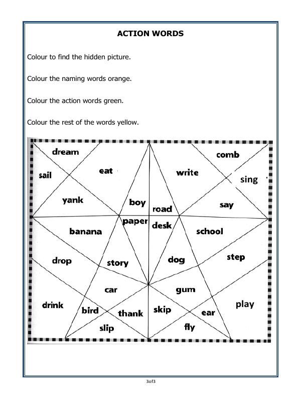 A2Zworksheets:Worksheet of Action Words-Grammar-English