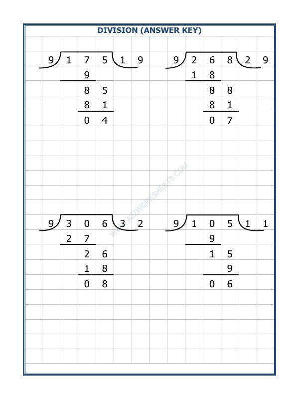 A2Zworksheets:Worksheet of Division By 9 - 78-Division-Maths