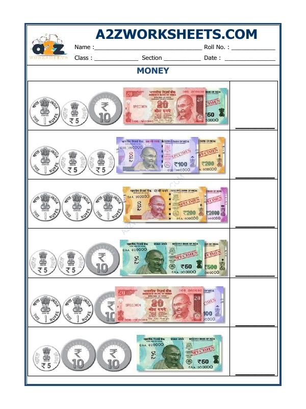 A2Zworksheets:Worksheet of Money-06-Money-Maths