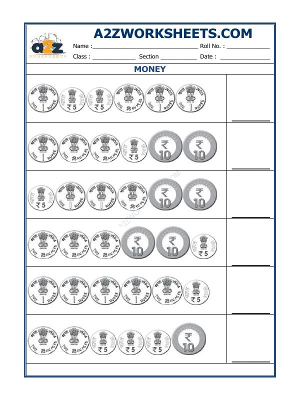 A2Zworksheets:Worksheet of Money-12-Money-Maths