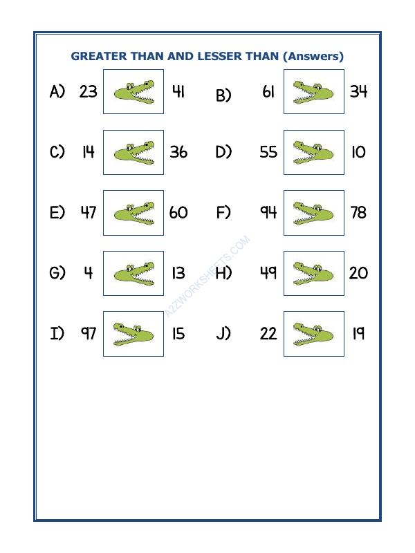 A2Zworksheets:Worksheet of Put The Sign Greater, Lesser And Equal To ...