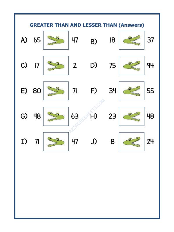 A2Zworksheets:Worksheet of Put The Sign Greater, Lesser And Equal To-07 ...