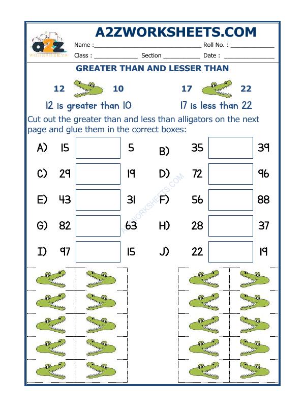A2Zworksheets:Worksheet of Put The Sign Greater, Lesser And Equal To ...