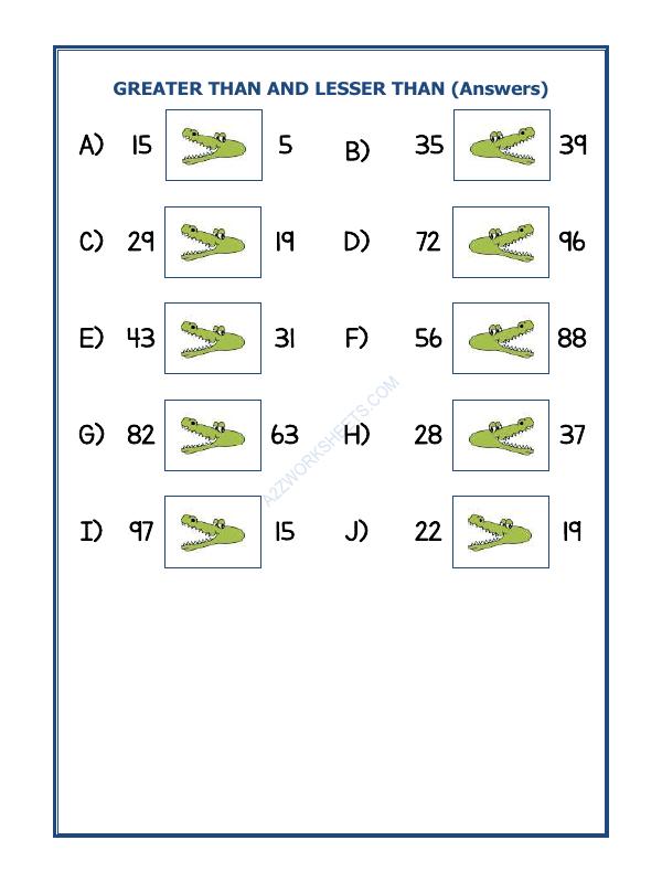 A2Zworksheets:Worksheet of Put The Sign Greater, Lesser And Equal To ...