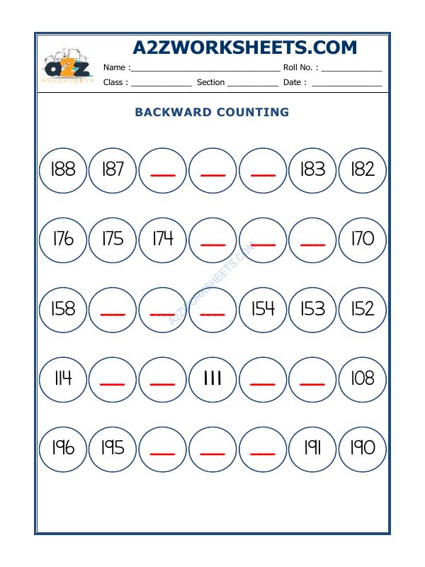 A2Zworksheets:Worksheet of Backward Counting - 32-Numbers-Maths