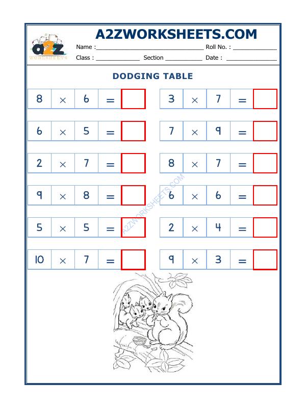A2Zworksheets:Worksheet of Dodging Table - 14-Multiplication-Maths