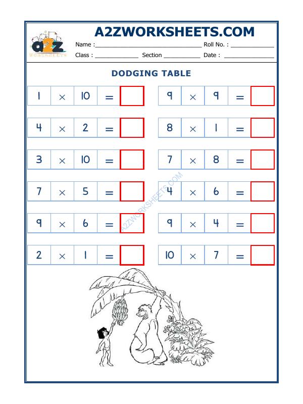 A2Zworksheets:Worksheet of Dodging Table - 15-Multiplication-Maths