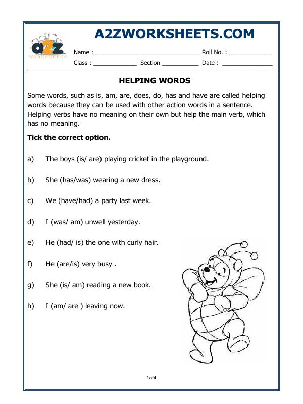 A2Zworksheets:Worksheet of Helping Words-Grammar-English