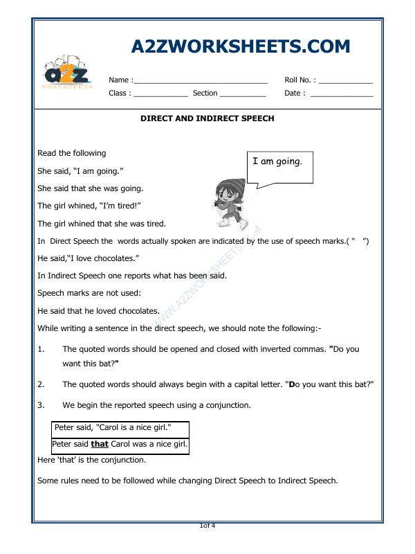 A2Zworksheets:Worksheet of Direct And Indirect Speech-Grammar-English
