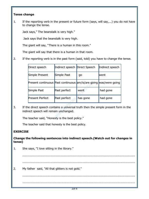 A2Zworksheets:Worksheet of Direct And Indirect Speech-Grammar-English