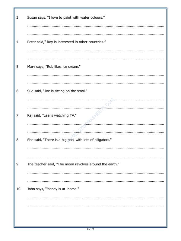 A2Zworksheets:Worksheet of Direct And Indirect Speech-Grammar-English