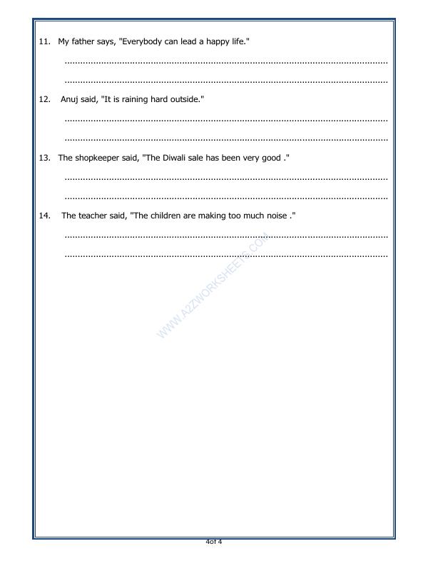 A2Zworksheets:Worksheet of Direct And Indirect Speech-Grammar-English