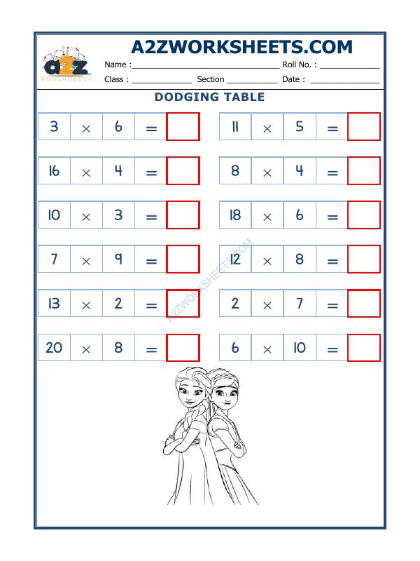 A2Zworksheets:Worksheet of Dodging Table - 04-Multiplication-Maths