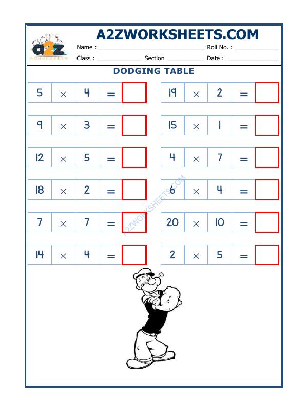 A2Zworksheets:Worksheet of Dodging Table - 05-Multiplication-Maths