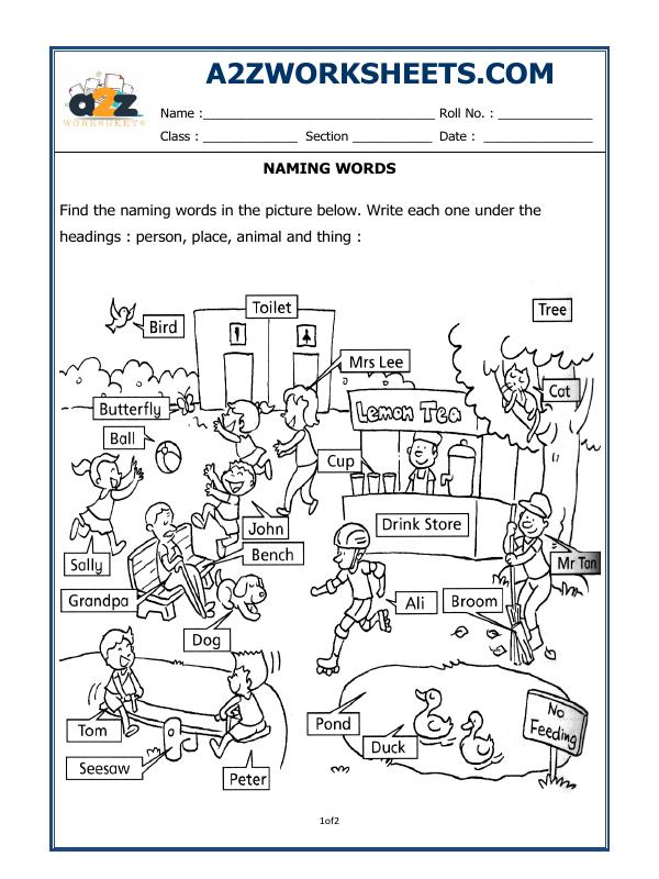 A2Zworksheets:Worksheet of Naming Words-02-Grammar-English