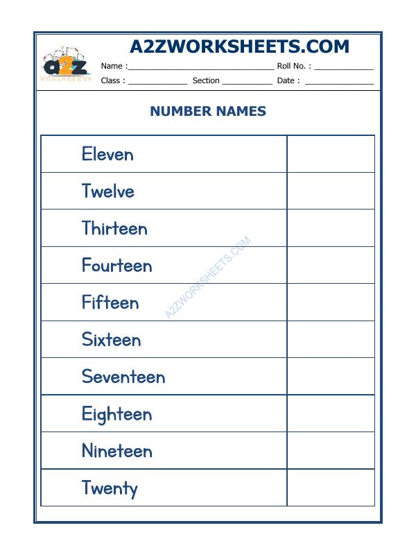 A2Zworksheets:Worksheet of Number Names - 08-Numbers-Maths