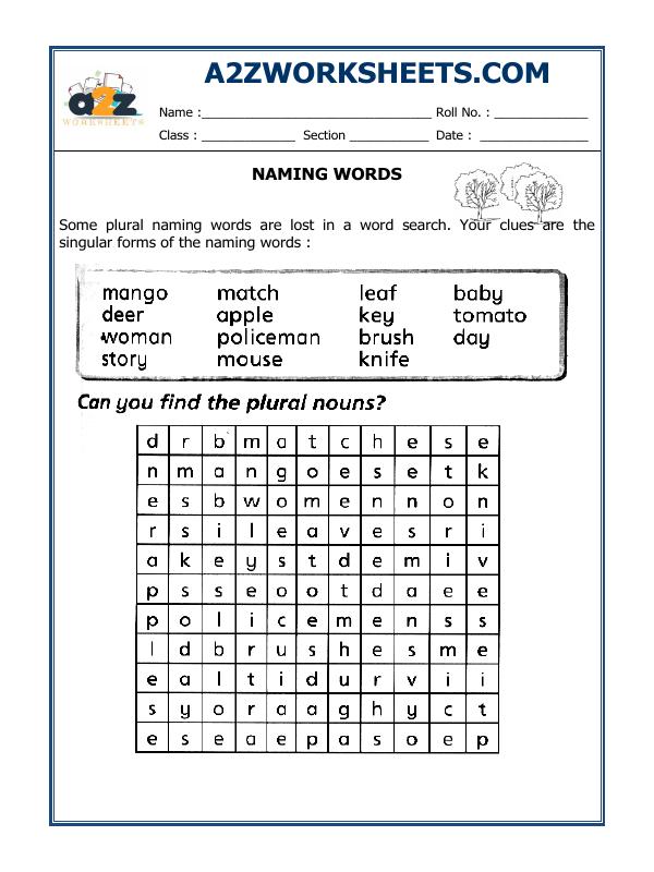 A2Zworksheets:Worksheet of Naming Words-04-Grammar-English