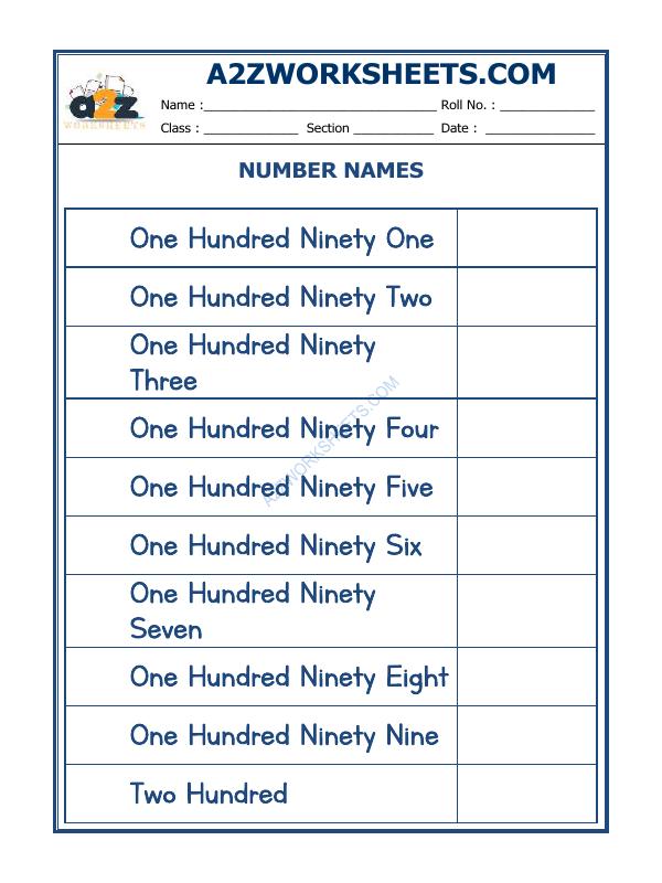 A2Zworksheets:Worksheet of Number Names - 26-Numbers-Maths
