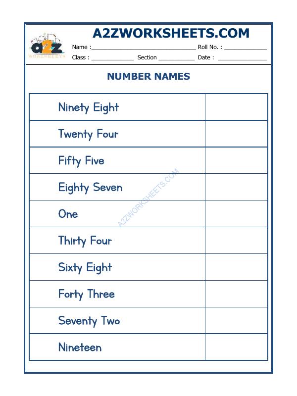 A2Zworksheets:Worksheet of Number Names - 27-Numbers-Maths
