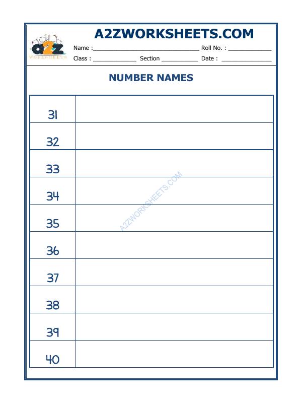 A2Zworksheets:Worksheet of Number Names - 32-Numbers-Maths
