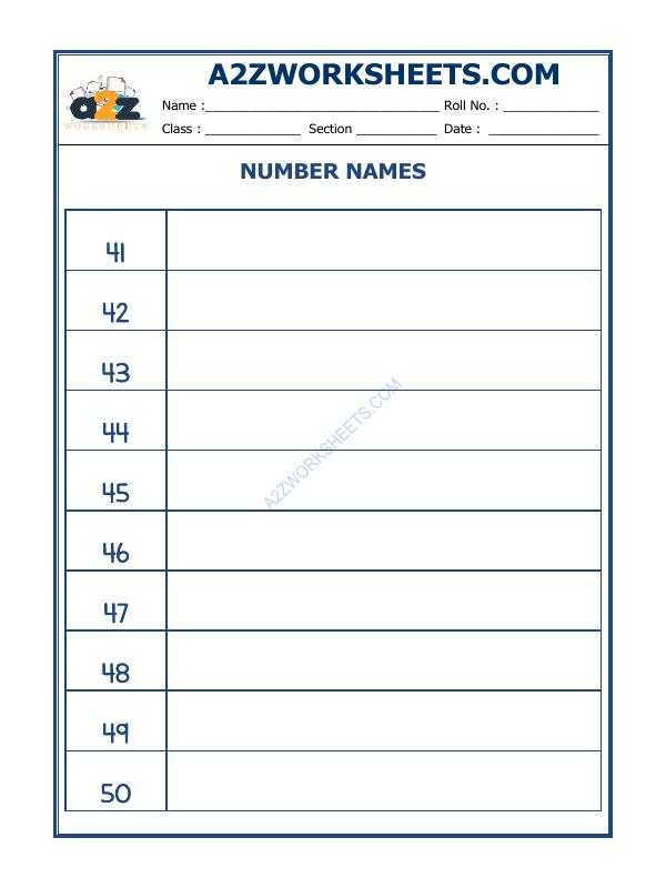 A2Zworksheets:Worksheet of Number Names - 33-Numbers-Maths