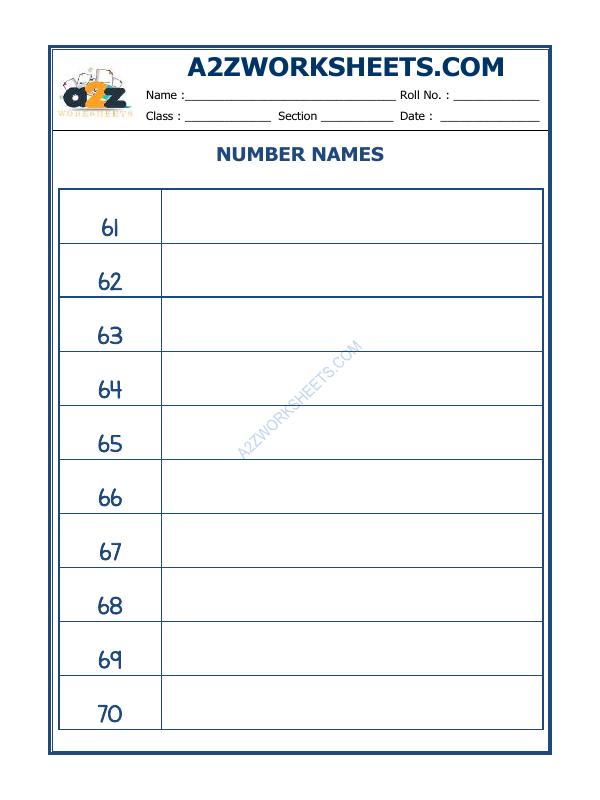 A2Zworksheets:Worksheet of Number Names - 35-Numbers-Maths