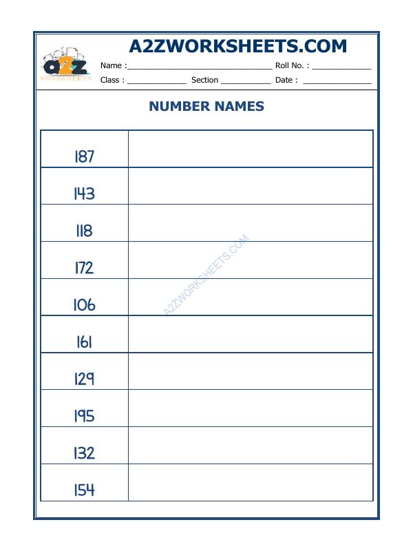 A2Zworksheets:Worksheet of Number Names - 44-Numbers-Maths