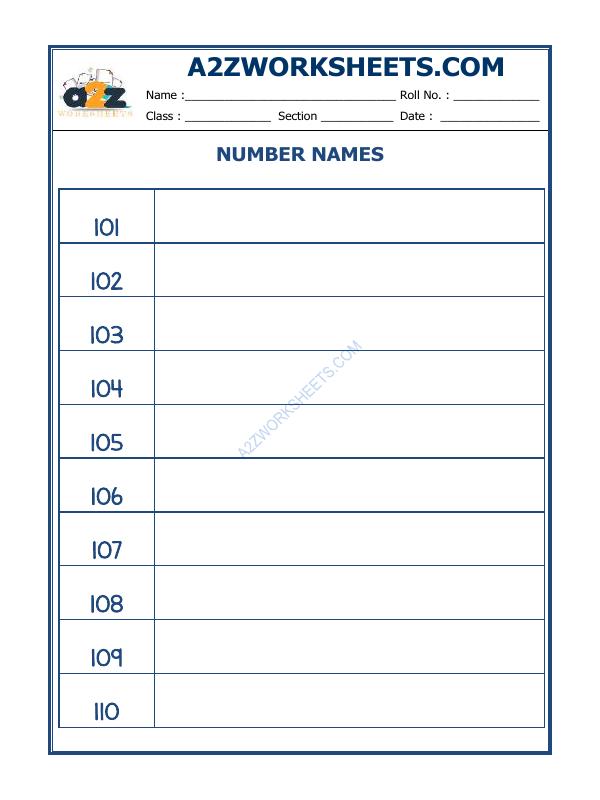 A2Zworksheets:Worksheet of Number Names - 45-Numbers-Maths