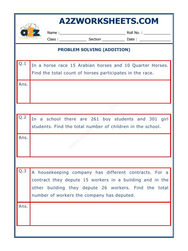 A2Zworksheets:Worksheet of Addition Word Problems - 10-Addition-Maths