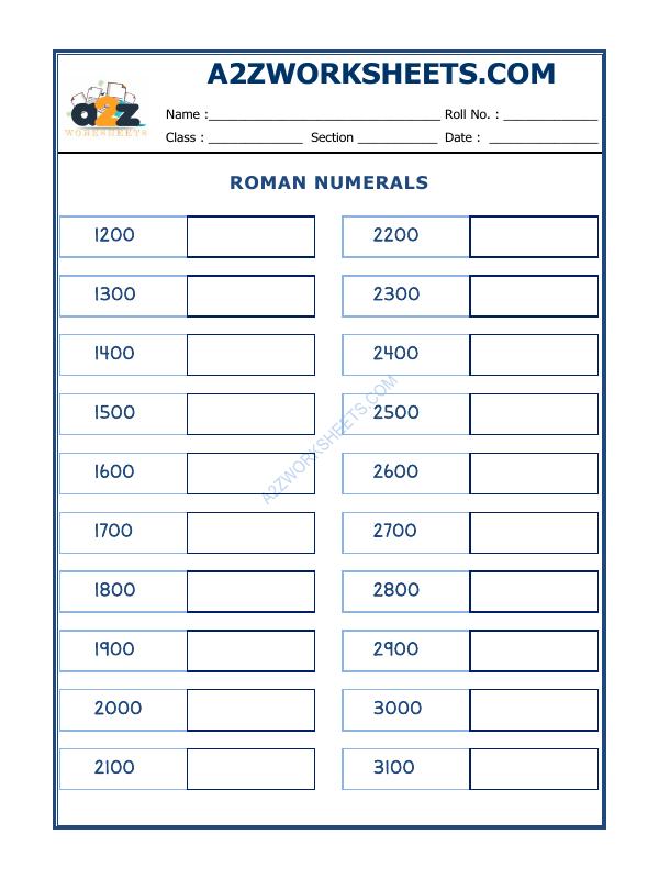 A2Zworksheets:Worksheet of Roman Numerals - 06-Numbers-Maths