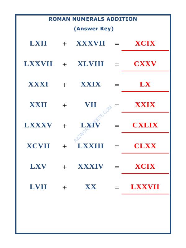A2Zworksheets:Worksheet of Roman Numerals - 12-Numbers-Maths