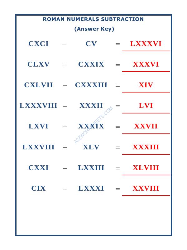 A2Zworksheets:Worksheet of Roman Numerals - 15-Numbers-Maths