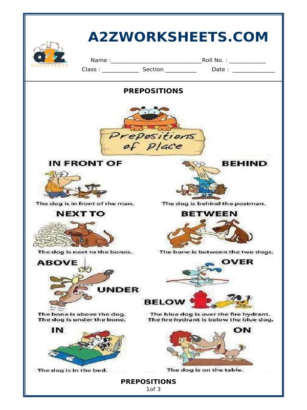A2Zworksheets:Worksheet of Prepositions-Grammar-English